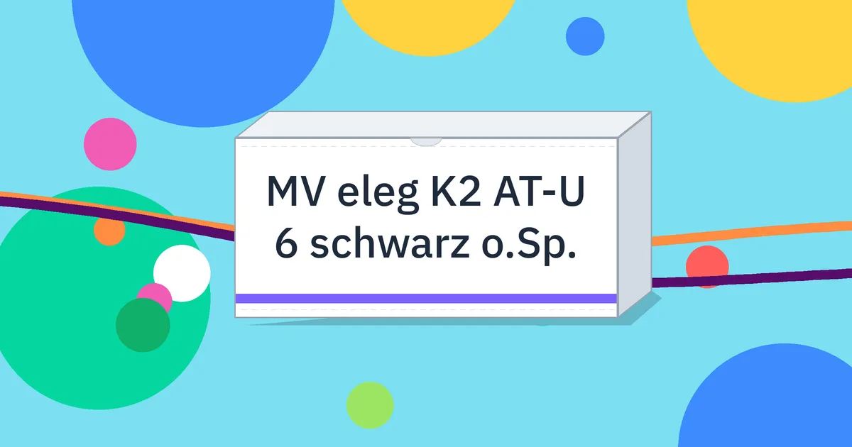 Symbolbild: Packung mit der Aufschrift MV eleg K2 AT-U 6 schwarz o.Sp. (PZN 00313897) – Verfügbarkeit und Bezug in Apotheken in Frankfurt am Main