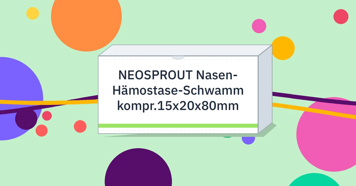 Symbolbild: Packung mit der Aufschrift NEOSPROUT Nasen-Hämostase-Schwamm kompr.15x20x80mm (PZN 20932102) – Verfügbarkeit und Bezug in Apotheken in Frankfurt am Main