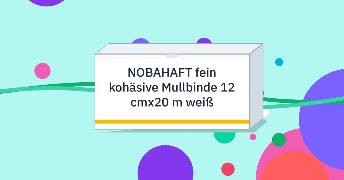 Symbolbild: Packung mit der Aufschrift NOBAHAFT fein kohäsive Mullbinde 12 cmx20 m weiß (PZN 07096517) – Verfügbarkeit und Bezug in Apotheken in Frankfurt am Main