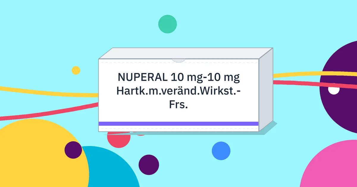 Symbolbild: Packung mit der Aufschrift NUPERAL 10 mg-10 mg Hartk.m.veränd.Wirkst.-Frs. (PZN 20389201) – Verfügbarkeit und Bezug in Apotheken in Frankfurt am Main