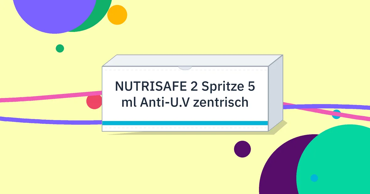 Symbolbild: Packung mit der Aufschrift NUTRISAFE 2 Spritze 5 ml Anti-U.V zentrisch (PZN 06847080) – Verfügbarkeit und Bezug in Apotheken in Frankfurt am Main