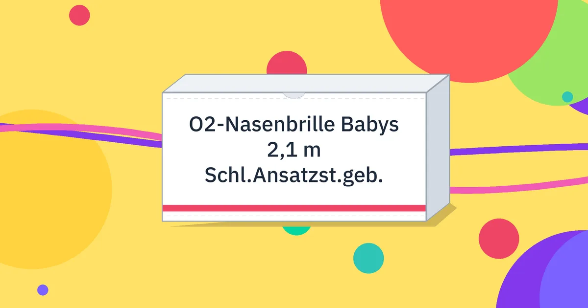 Symbolbild: Packung mit der Aufschrift O2-Nasenbrille Babys 2,1 m Schl.Ansatzst.geb. (PZN 17432815) – Verfügbarkeit und Bezug in Apotheken in Frankfurt am Main