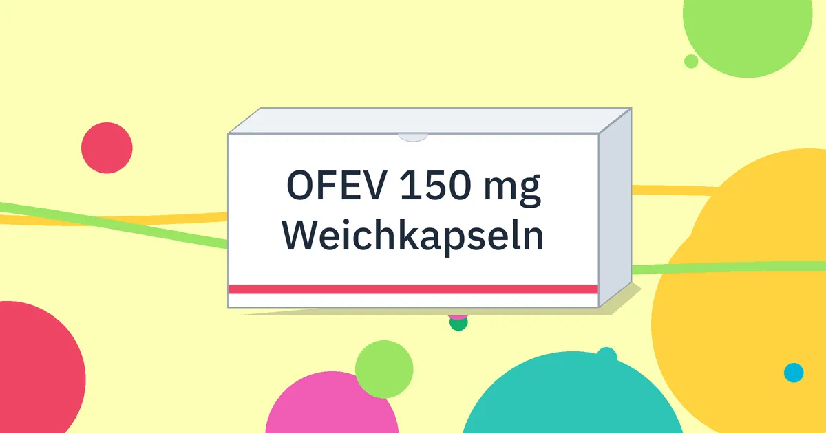 Symbolbild: Packung mit der Aufschrift OFEV 150 mg Weichkapseln (PZN 11880843) – Verfügbarkeit und Bezug in Apotheken in Frankfurt am Main