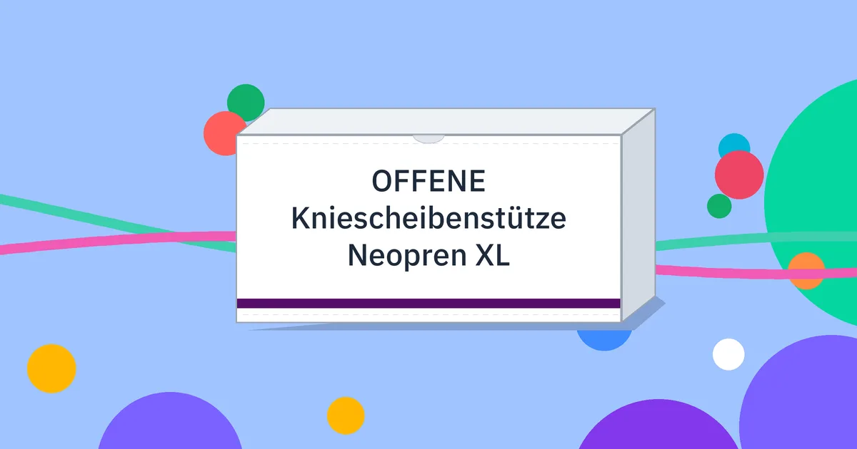 Symbolbild: Packung mit der Aufschrift OFFENE Kniescheibenstütze Neopren XL (PZN 19071416) – Verfügbarkeit und Bezug in Apotheken in Frankfurt am Main