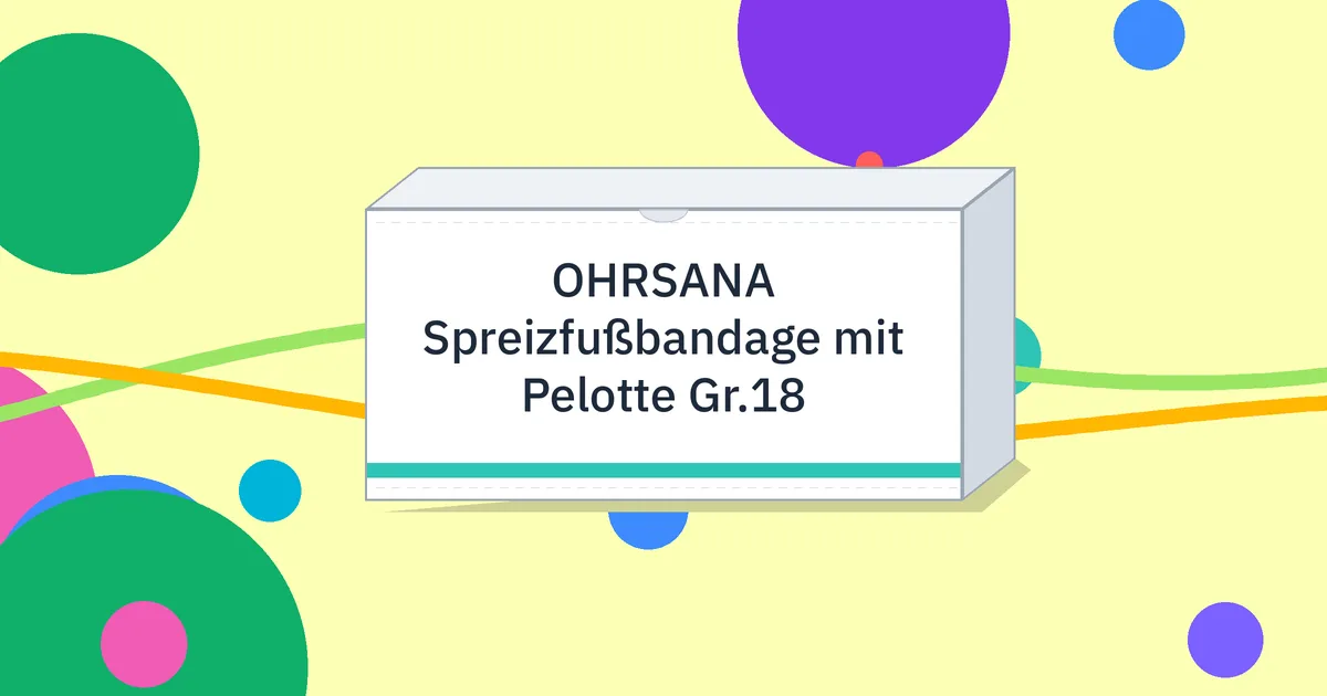 Symbolbild: Packung mit der Aufschrift OHRSANA Spreizfußbandage mit Pelotte Gr.18 (PZN 02670199) – Verfügbarkeit und Bezug in Apotheken in Frankfurt am Main