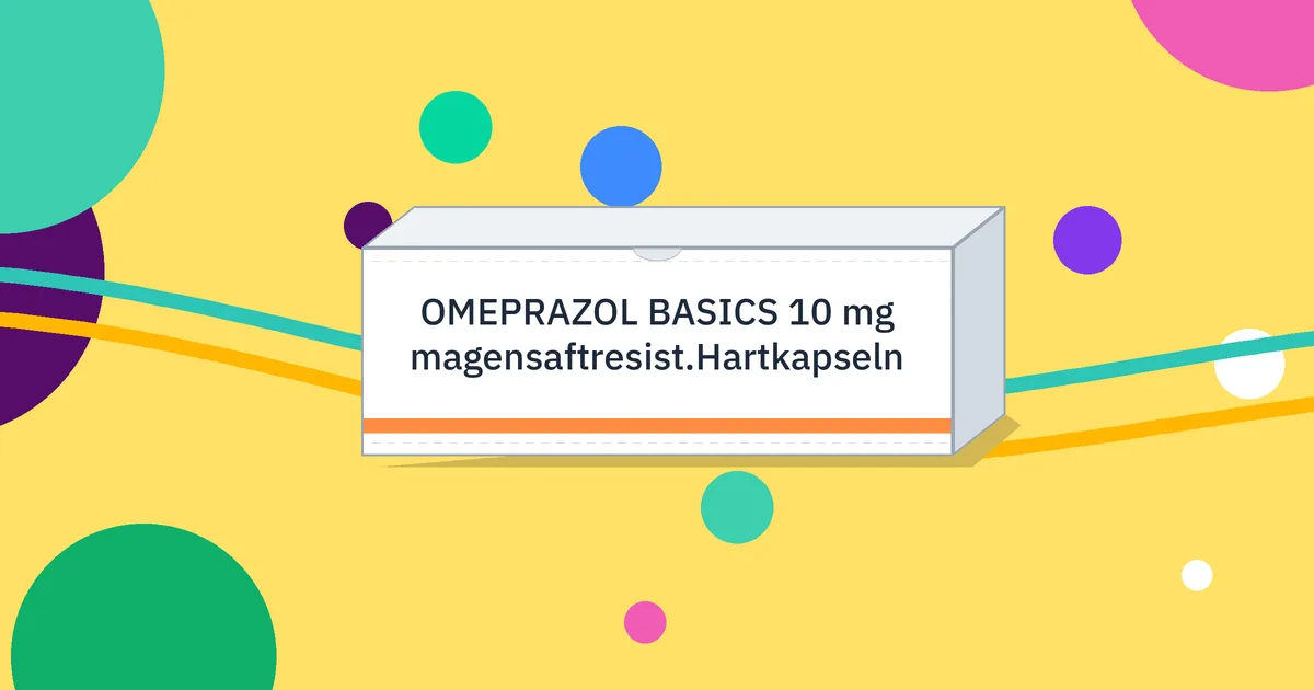 Symbolbild: Packung mit der Aufschrift OMEPRAZOL BASICS 10 mg magensaftresist.Hartkapseln (PZN 13234691) – Verfügbarkeit und Bezug in Apotheken in Frankfurt am Main