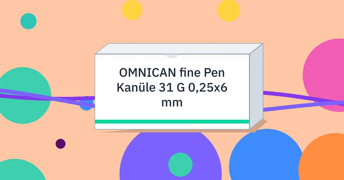 Symbolbild: Packung mit der Aufschrift OMNICAN fine Pen Kanüle 31 G 0,25x6 mm (PZN 17512218) – Verfügbarkeit und Bezug in Apotheken in Frankfurt am Main