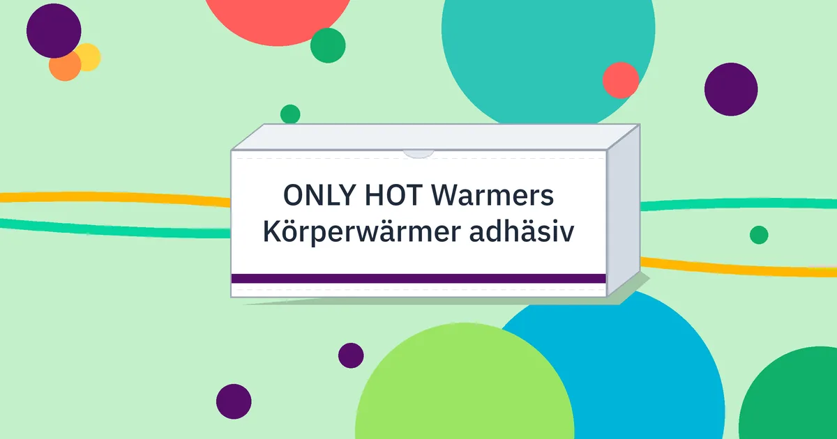 Symbolbild: Packung mit der Aufschrift ONLY HOT Warmers Körperwärmer adhäsiv (PZN 10205039) – Verfügbarkeit und Bezug in Apotheken in Frankfurt am Main