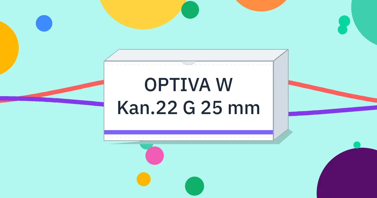 Symbolbild: Packung mit der Aufschrift OPTIVA W Kan.22 G 25 mm (PZN 09105918) – Verfügbarkeit und Bezug in Apotheken in Frankfurt am Main