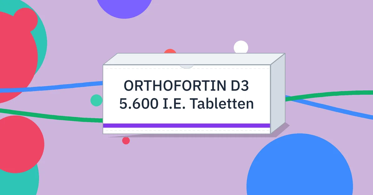 Symbolbild: Packung mit der Aufschrift ORTHOFORTIN D3 5.600 I.E. Tabletten (PZN 15330861) – Verfügbarkeit und Bezug in Apotheken in Frankfurt am Main