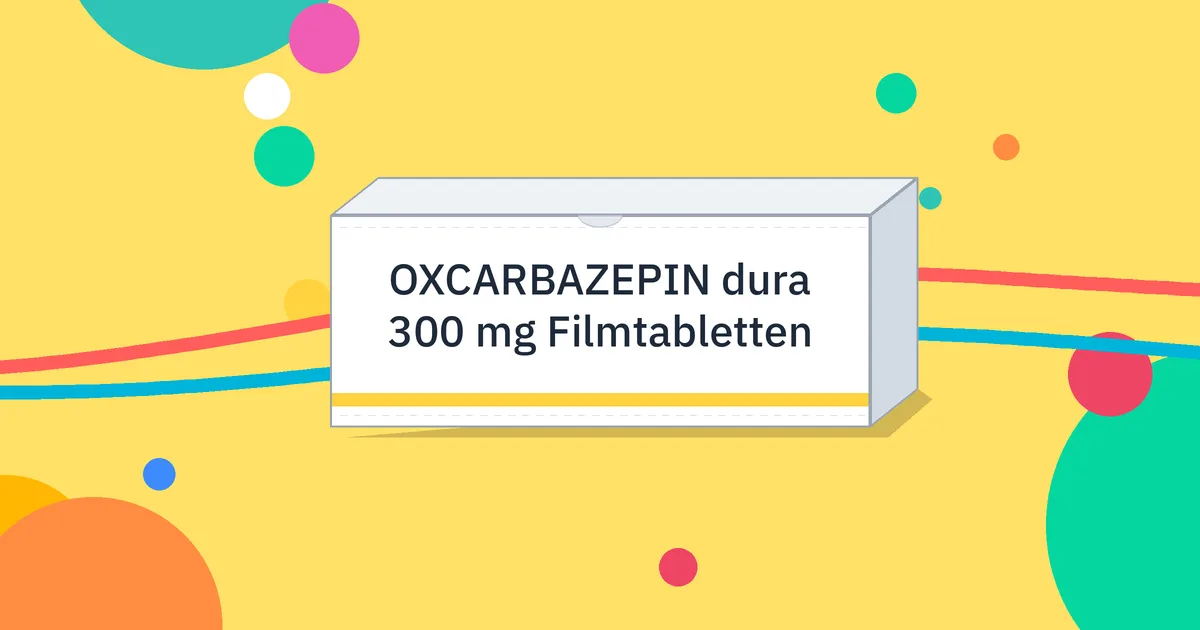Symbolbild: Packung mit der Aufschrift OXCARBAZEPIN dura 300 mg Filmtabletten (PZN 05048218) – Verfügbarkeit und Bezug in Apotheken in Frankfurt am Main