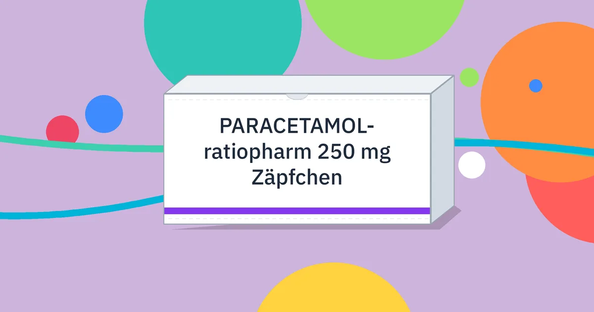 Symbolbild: Packung mit der Aufschrift PARACETAMOL-ratiopharm 250 mg Zäpfchen (PZN 03953597) – Verfügbarkeit und Bezug in Apotheken in Frankfurt am Main