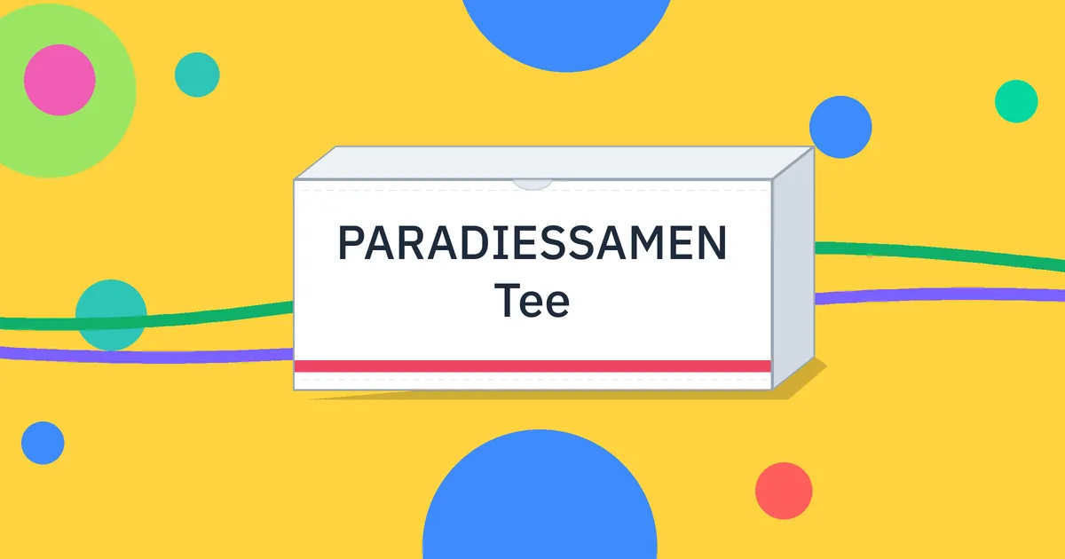 Symbolbild: Packung mit der Aufschrift PARADIESSAMEN Tee (PZN 18301104) – Verfügbarkeit und Bezug in Apotheken in Frankfurt am Main