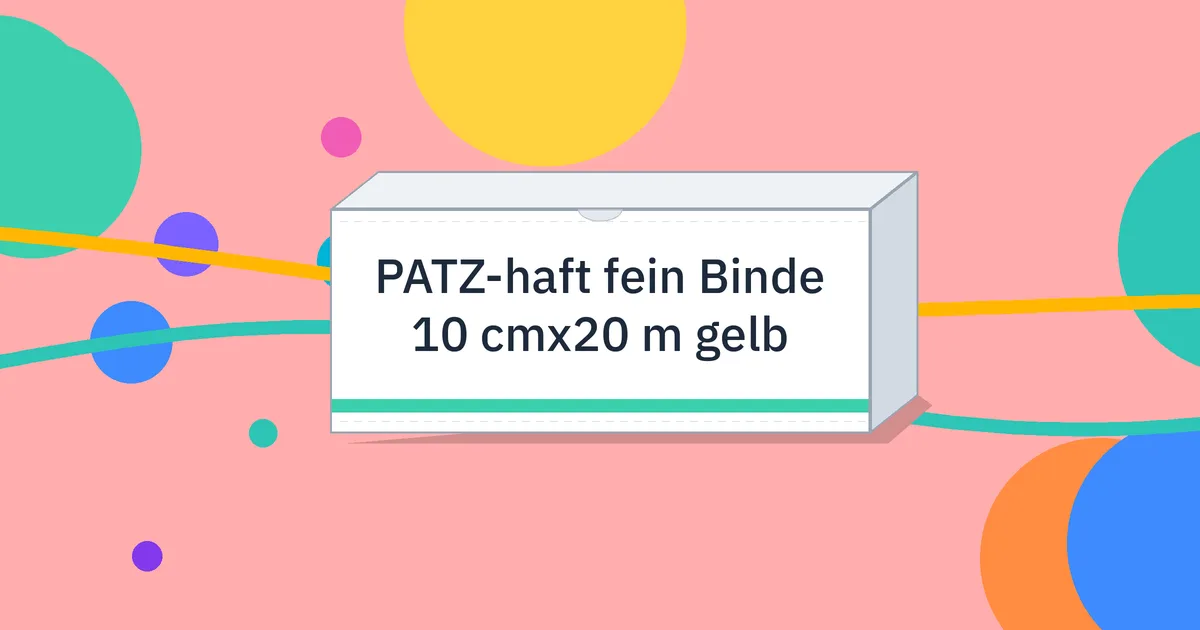 Symbolbild: Packung mit der Aufschrift PATZ-haft fein Binde 10 cmx20 m gelb (PZN 06814413) – Verfügbarkeit und Bezug in Apotheken in Frankfurt am Main