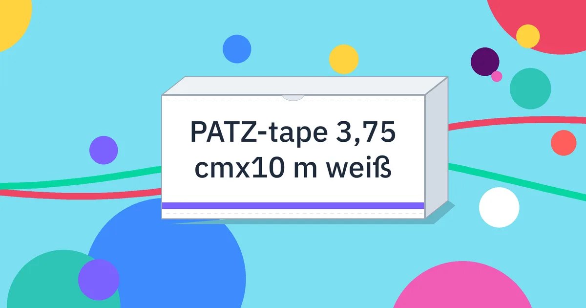Symbolbild: Packung mit der Aufschrift PATZ-tape 3,75 cmx10 m weiß (PZN 06815720) – Verfügbarkeit und Bezug in Apotheken in Frankfurt am Main