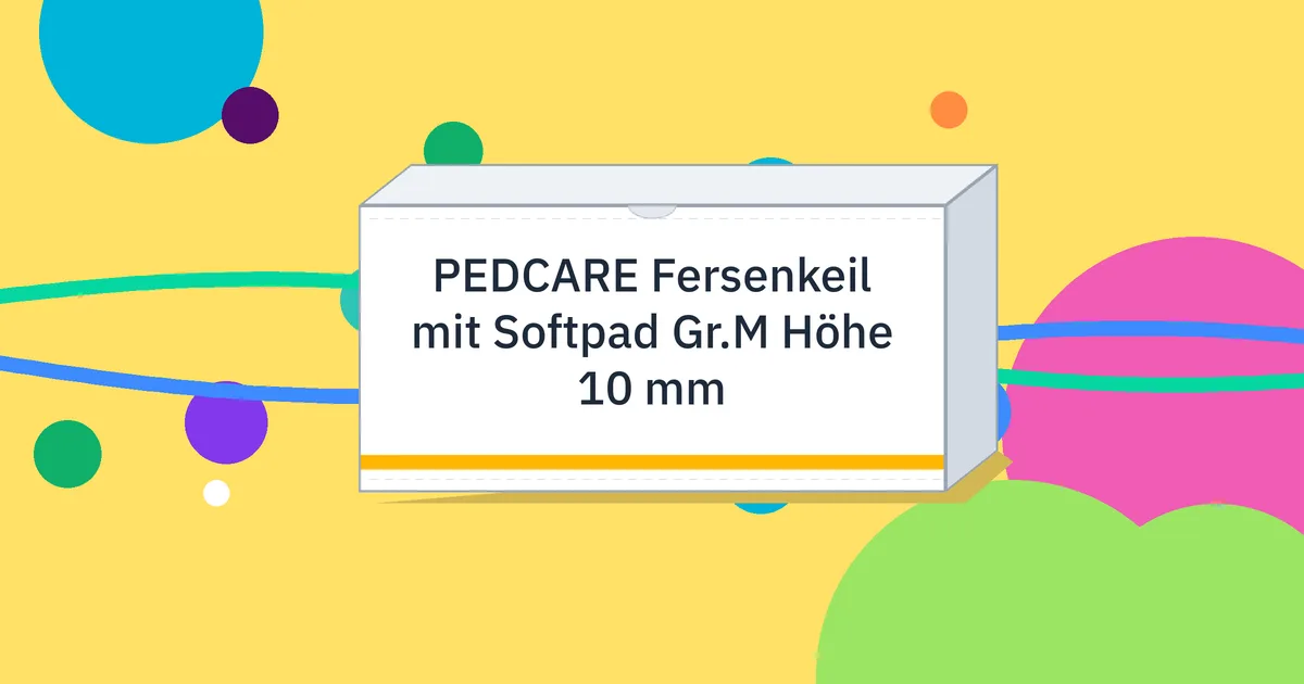 Symbolbild: Packung mit der Aufschrift PEDCARE Fersenkeil mit Softpad Gr.M Höhe 10 mm (PZN 13964231) – Verfügbarkeit und Bezug in Apotheken in Frankfurt am Main