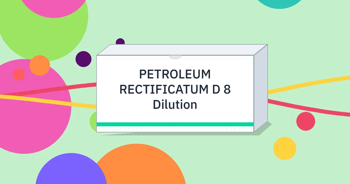 Symbolbild: Packung mit der Aufschrift PETROLEUM RECTIFICATUM D 8 Dilution (PZN 02619778) – Verfügbarkeit und Bezug in Apotheken in Frankfurt am Main
