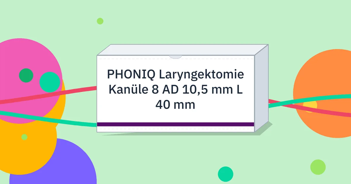 Symbolbild: Packung mit der Aufschrift PHONIQ Laryngektomie Kanüle 8 AD 10,5 mm L 40 mm (PZN 17381644) – Verfügbarkeit und Bezug in Apotheken in Frankfurt am Main