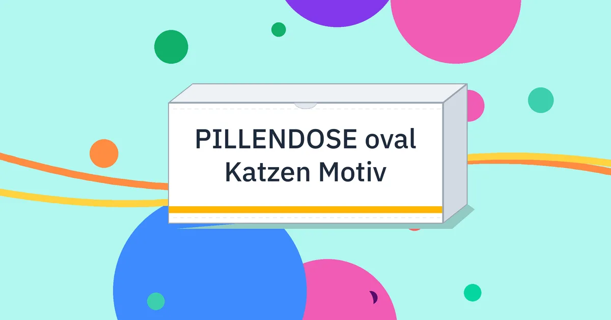 Symbolbild: Packung mit der Aufschrift PILLENDOSE oval Katzen Motiv (PZN 09291393) – Verfügbarkeit und Bezug in Apotheken in Frankfurt am Main