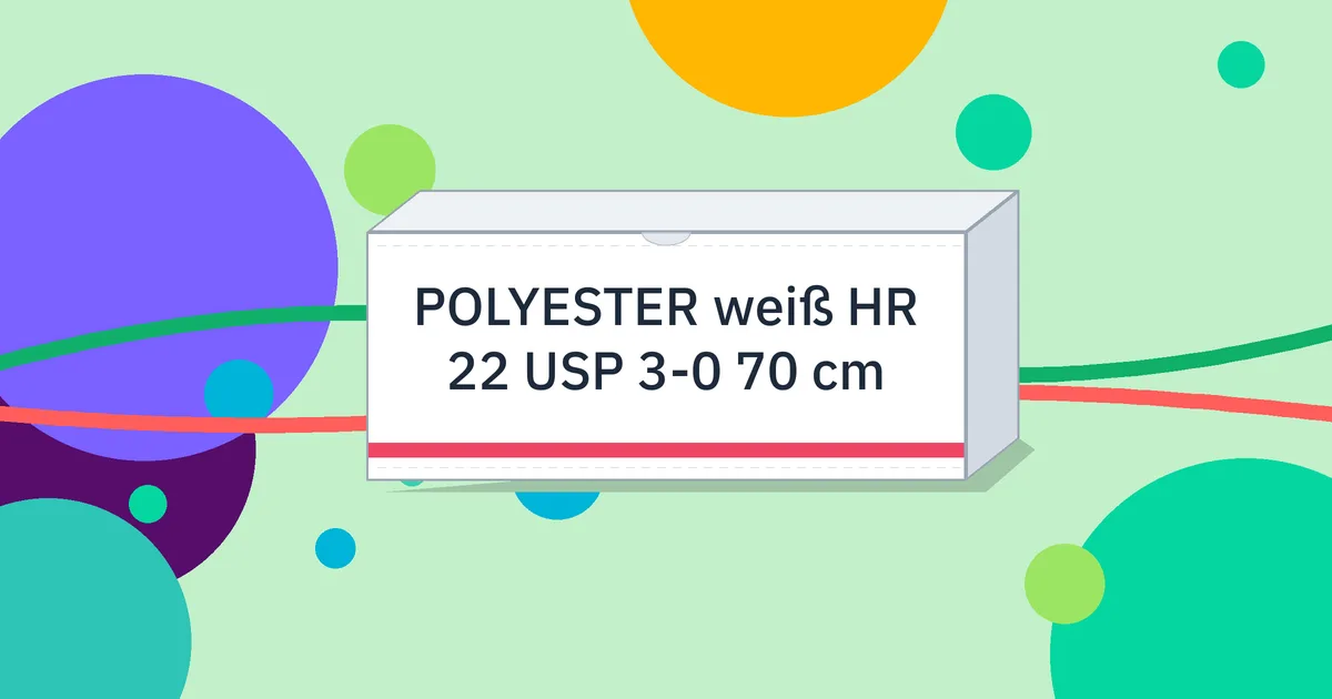Symbolbild: Packung mit der Aufschrift POLYESTER weiß HR 22 USP 3-0 70 cm (PZN 00548554) – Verfügbarkeit und Bezug in Apotheken in Frankfurt am Main