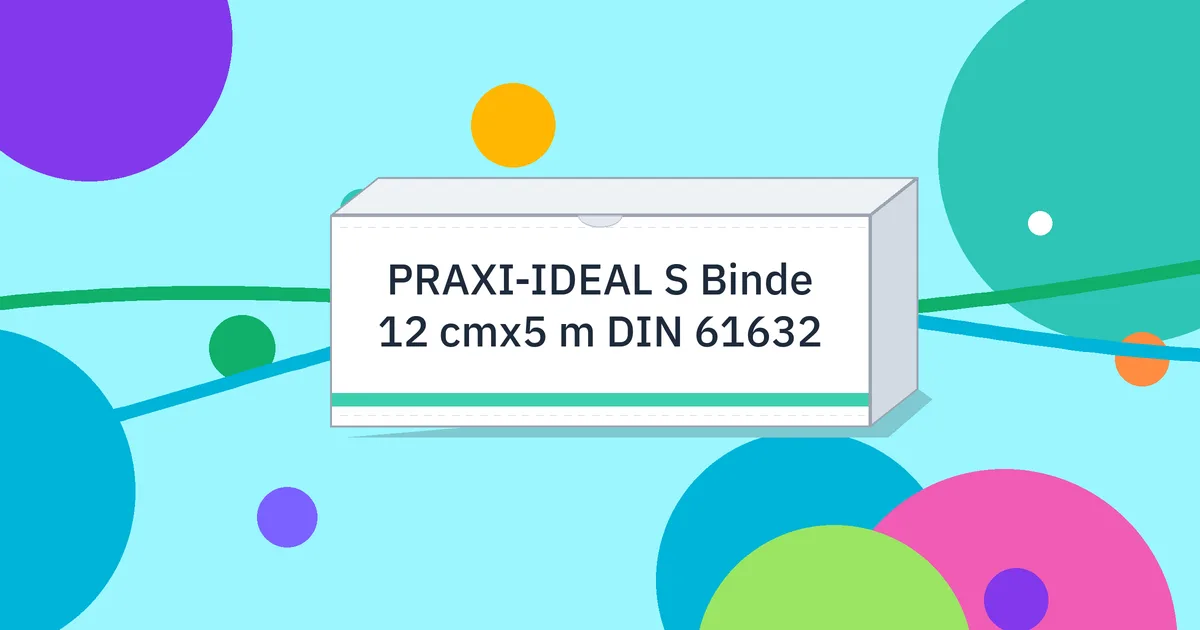 Symbolbild: Packung mit der Aufschrift PRAXI-IDEAL S Binde 12 cmx5 m DIN 61632 (PZN 12826722) – Verfügbarkeit und Bezug in Apotheken in Frankfurt am Main
