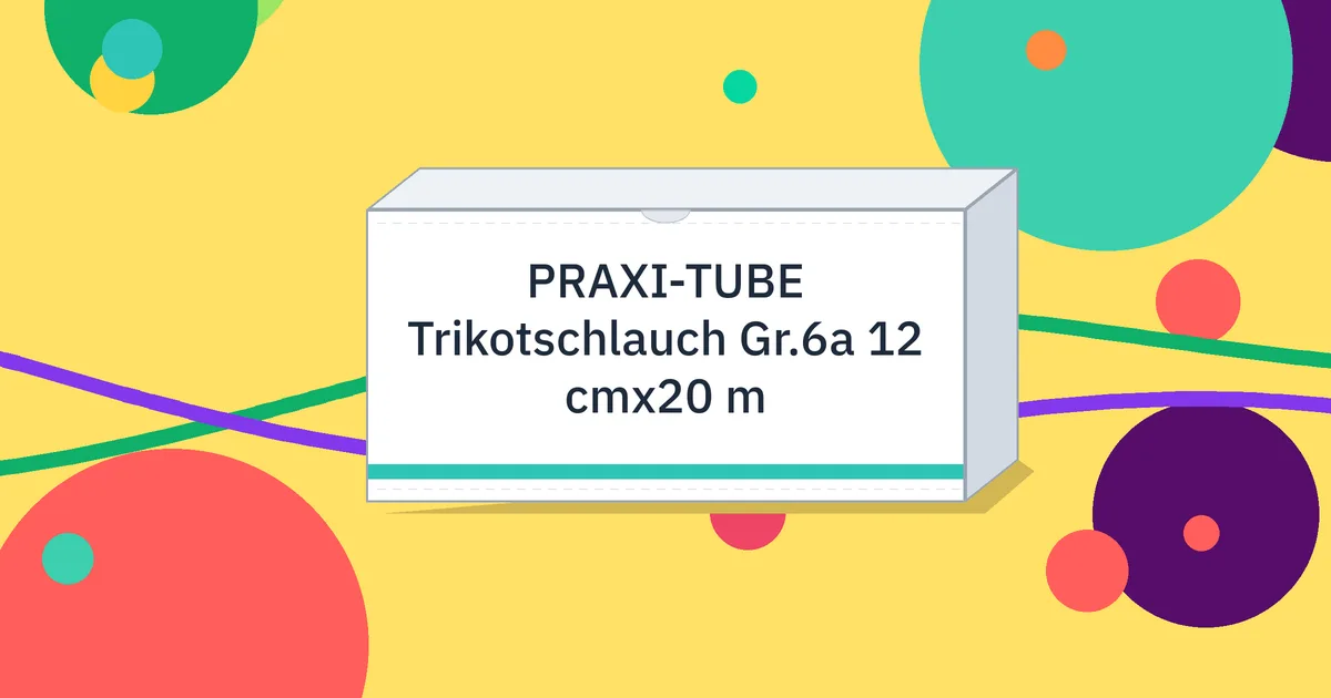 Symbolbild: Packung mit der Aufschrift PRAXI-TUBE Trikotschlauch Gr.6a 12 cmx20 m (PZN 12828075) – Verfügbarkeit und Bezug in Apotheken in Frankfurt am Main