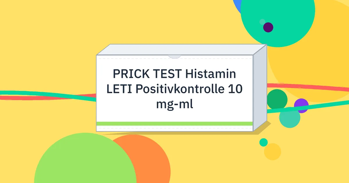 Symbolbild: Packung mit der Aufschrift PRICK TEST Histamin LETI Positivkontrolle 10 mg-ml (PZN 16779847) – Verfügbarkeit und Bezug in Apotheken in Frankfurt am Main