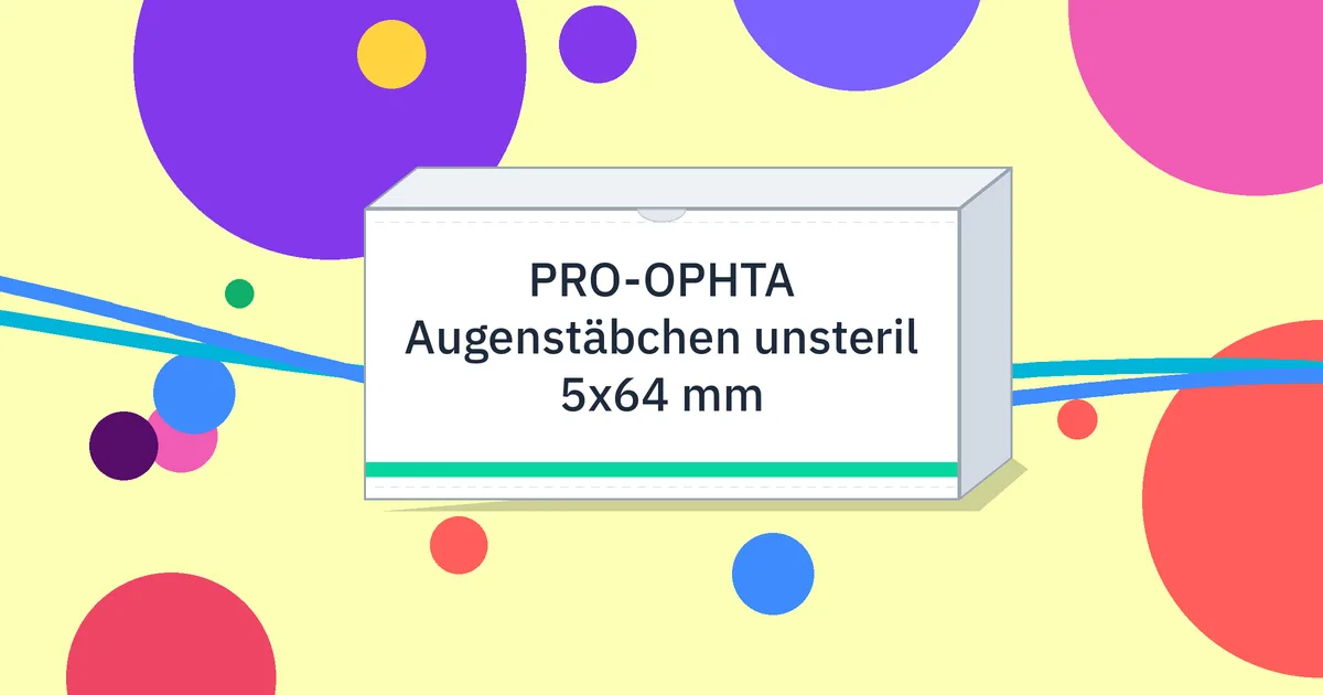 Symbolbild: Packung mit der Aufschrift PRO-OPHTA Augenstäbchen unsteril 5x64 mm (PZN 01097705) – Verfügbarkeit und Bezug in Apotheken in Frankfurt am Main