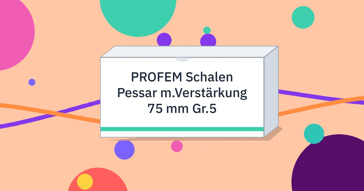 Symbolbild: Packung mit der Aufschrift PROFEM Schalen Pessar m.Verstärkung 75 mm Gr.5 (PZN 11673245) – Verfügbarkeit und Bezug in Apotheken in Frankfurt am Main