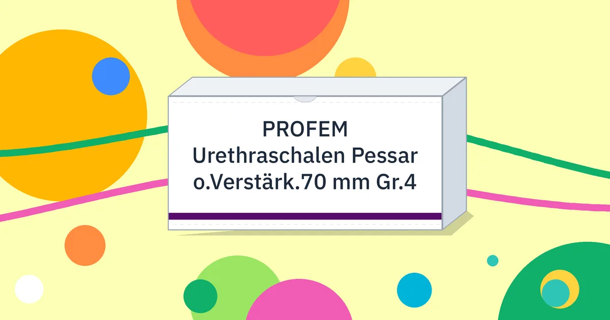 Symbolbild: Packung mit der Aufschrift PROFEM Urethraschalen Pessar o.Verstärk.70 mm Gr.4 (PZN 11672671) – Verfügbarkeit und Bezug in Apotheken in Frankfurt am Main