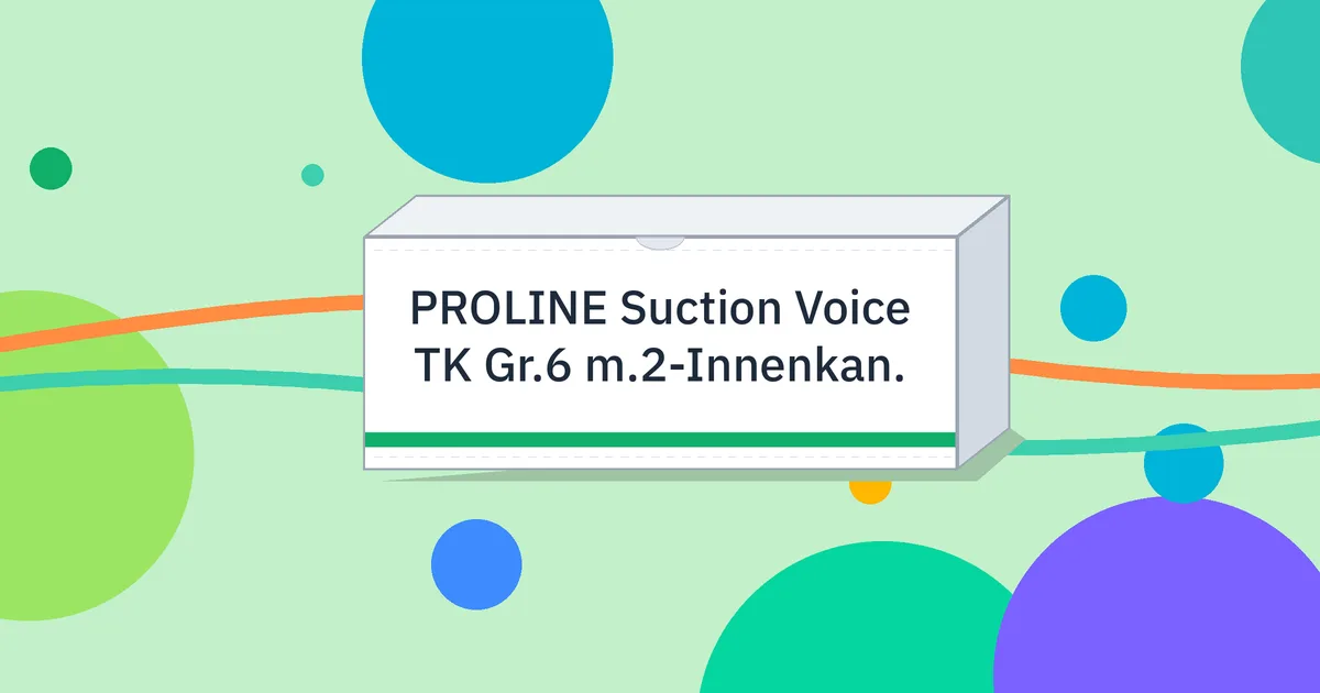 Symbolbild: Packung mit der Aufschrift PROLINE Suction Voice TK Gr.6 m.2-Innenkan. (PZN 16148302) – Verfügbarkeit und Bezug in Apotheken in Frankfurt am Main