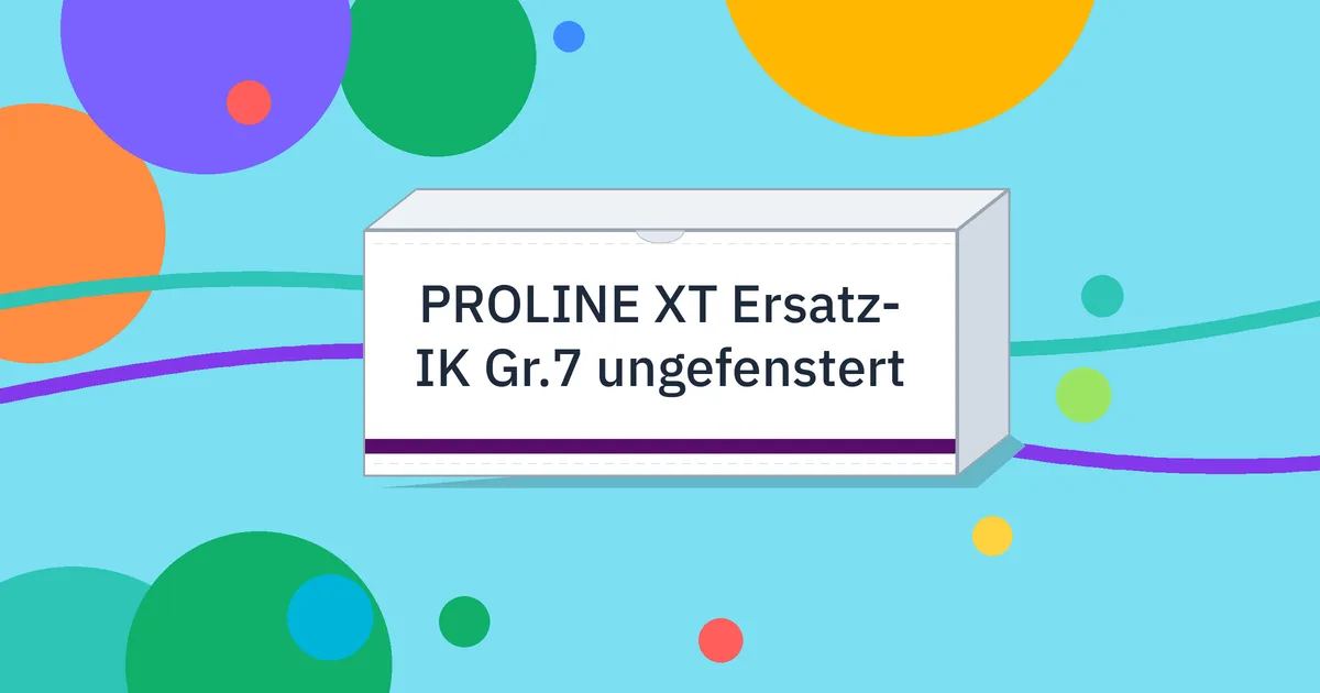 Symbolbild: Packung mit der Aufschrift PROLINE XT Ersatz-IK Gr.7 ungefenstert (PZN 17600129) – Verfügbarkeit und Bezug in Apotheken in Frankfurt am Main