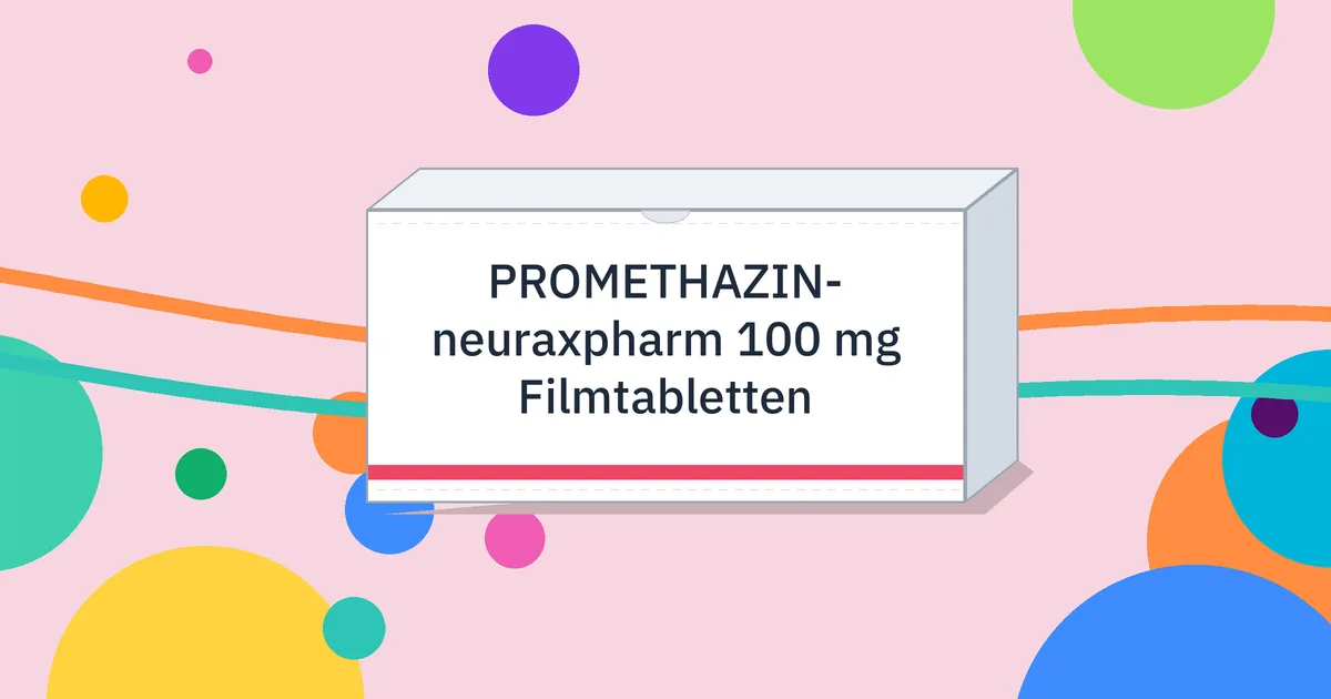 Symbolbild: Packung mit der Aufschrift PROMETHAZIN-neuraxpharm 100 mg Filmtabletten (PZN 00772151) – Verfügbarkeit und Bezug in Apotheken in Frankfurt am Main