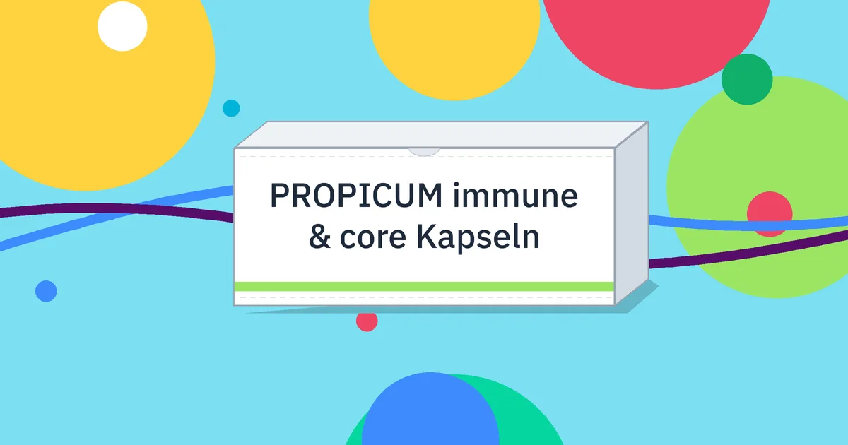 Symbolbild: Packung mit der Aufschrift PROPICUM immune & core Kapseln (PZN 20305753) – Verfügbarkeit und Bezug in Apotheken in Frankfurt am Main
