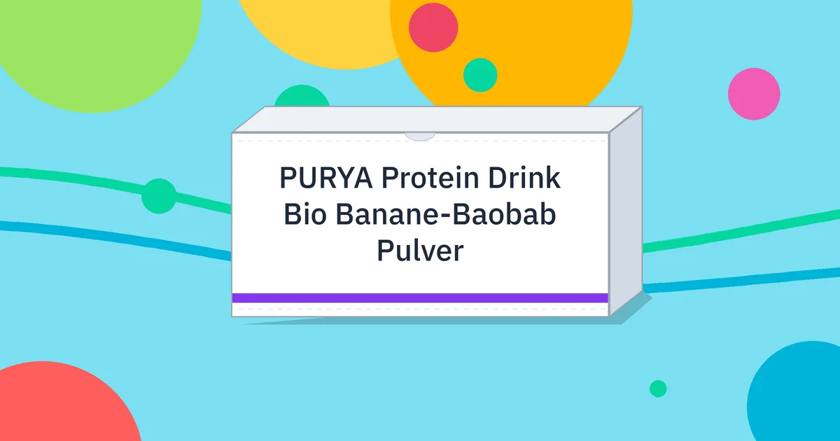 Symbolbild: Packung mit der Aufschrift PURYA Protein Drink Bio Banane-Baobab Pulver (PZN 14277136) – Verfügbarkeit und Bezug in Apotheken in Frankfurt am Main