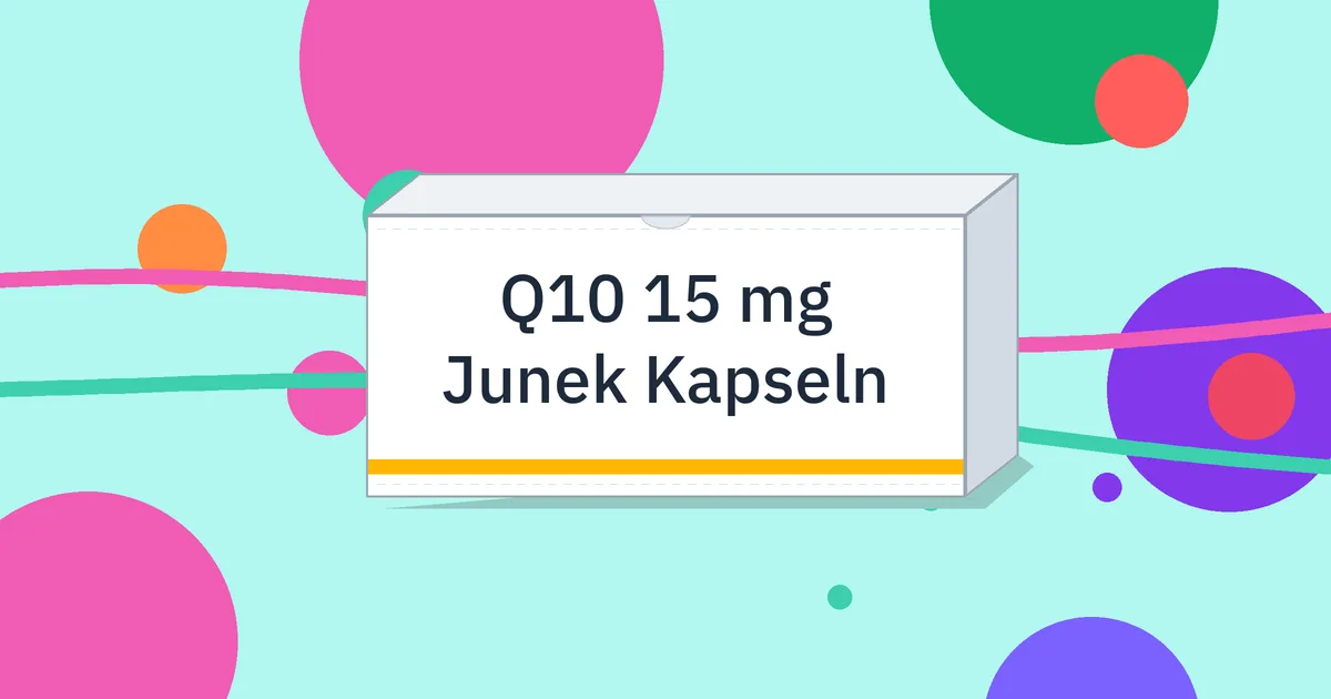 Symbolbild: Packung mit der Aufschrift Q10 15 mg Junek Kapseln (PZN 09720322) – Verfügbarkeit und Bezug in Apotheken in Frankfurt am Main