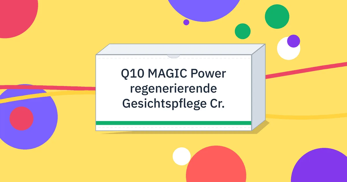 Symbolbild: Packung mit der Aufschrift Q10 MAGIC Power regenerierende Gesichtspflege Cr. (PZN 12475665) – Verfügbarkeit und Bezug in Apotheken in Frankfurt am Main