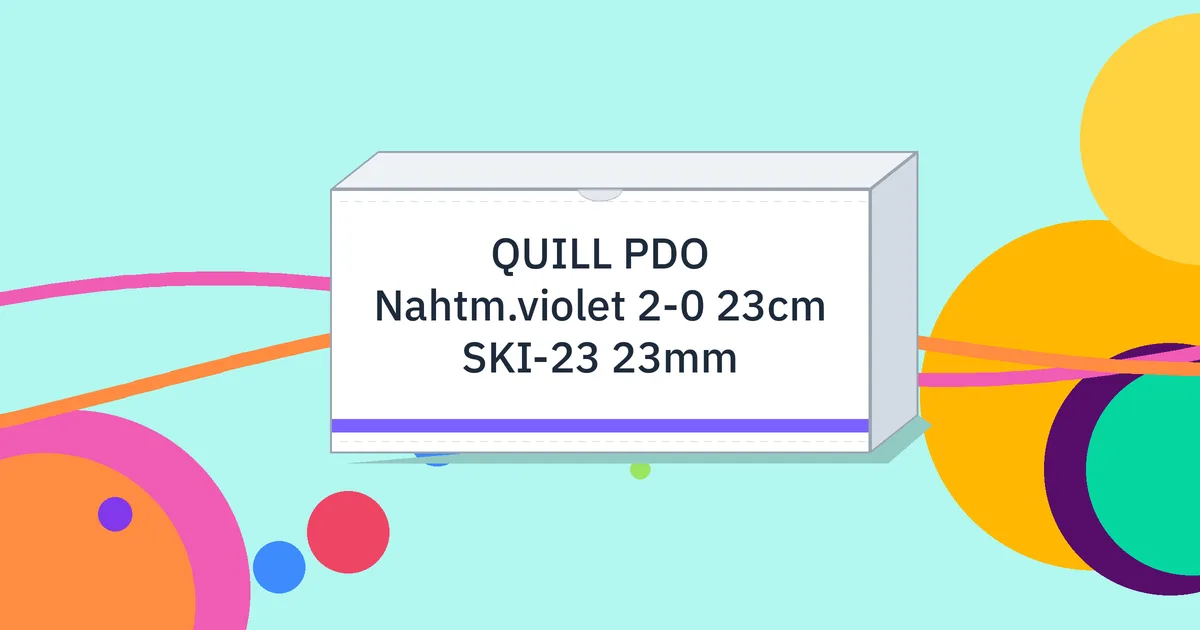 Symbolbild: Packung mit der Aufschrift QUILL PDO Nahtm.violet 2-0 23cm SKI-23 23mm (PZN 17990484) – Verfügbarkeit und Bezug in Apotheken in Frankfurt am Main