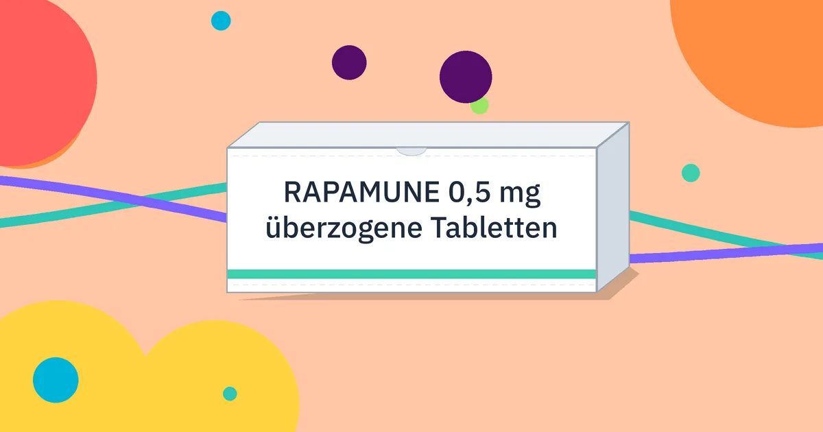 Symbolbild: Packung mit der Aufschrift RAPAMUNE 0,5 mg überzogene Tabletten (PZN 13862140) – Verfügbarkeit und Bezug in Apotheken in Frankfurt am Main