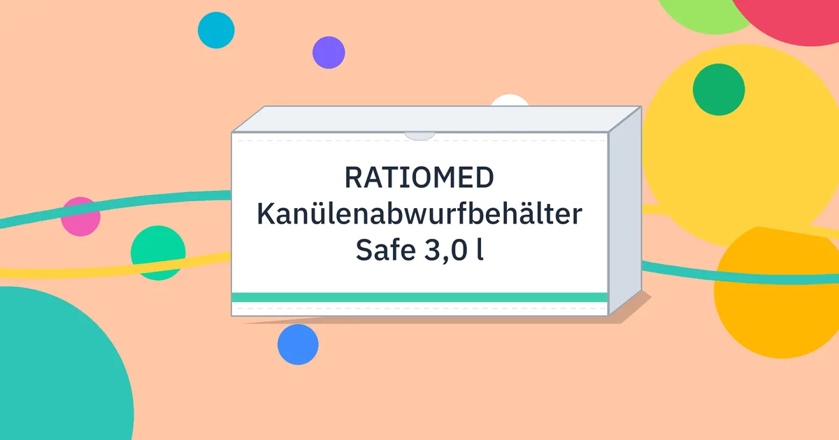 Symbolbild: Packung mit der Aufschrift RATIOMED Kanülenabwurfbehälter Safe 3,0 l (PZN 18197279) – Verfügbarkeit und Bezug in Apotheken in Frankfurt am Main
