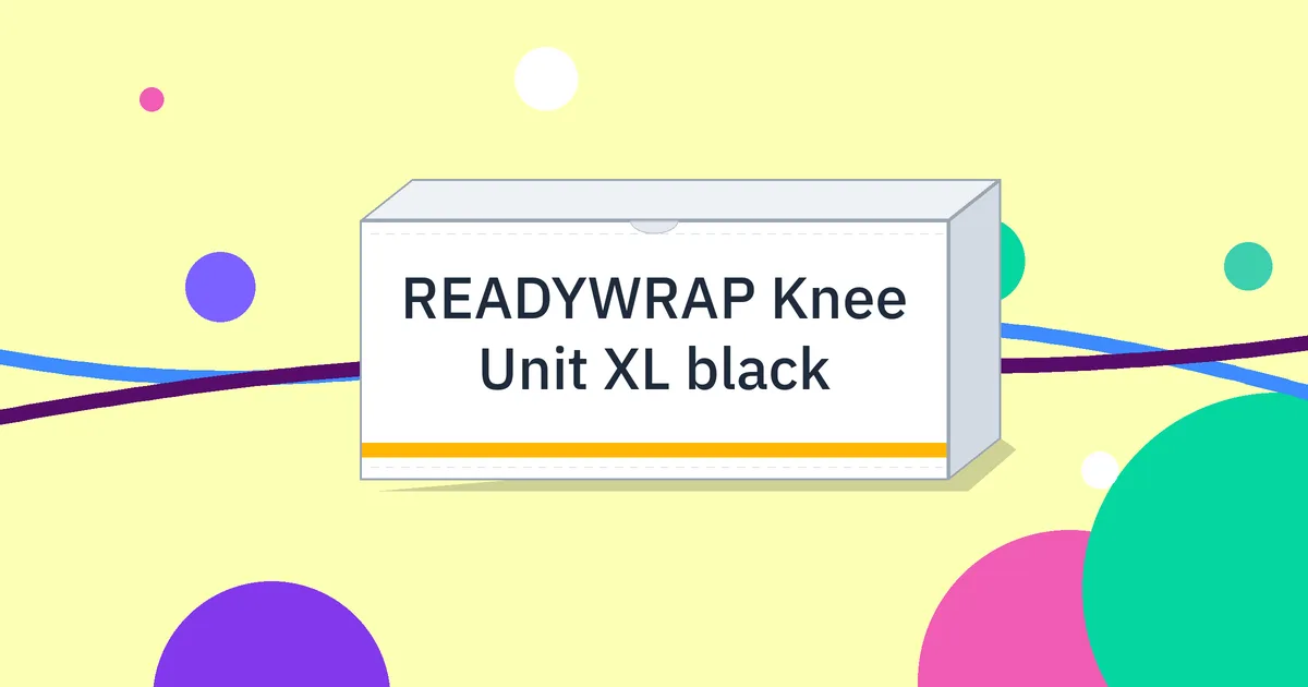 Symbolbild: Packung mit der Aufschrift READYWRAP Knee Unit XL black (PZN 16566778) – Verfügbarkeit und Bezug in Apotheken in Frankfurt am Main