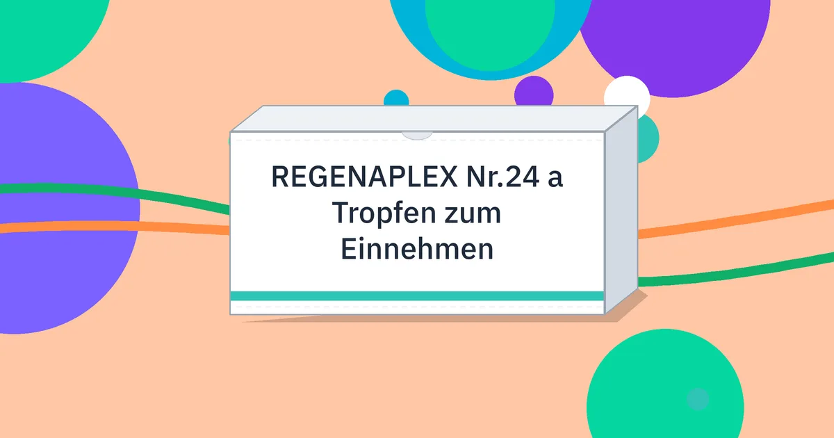 Symbolbild: Packung mit der Aufschrift REGENAPLEX Nr.24 a Tropfen zum Einnehmen (PZN 02642174) – Verfügbarkeit und Bezug in Apotheken in Frankfurt am Main