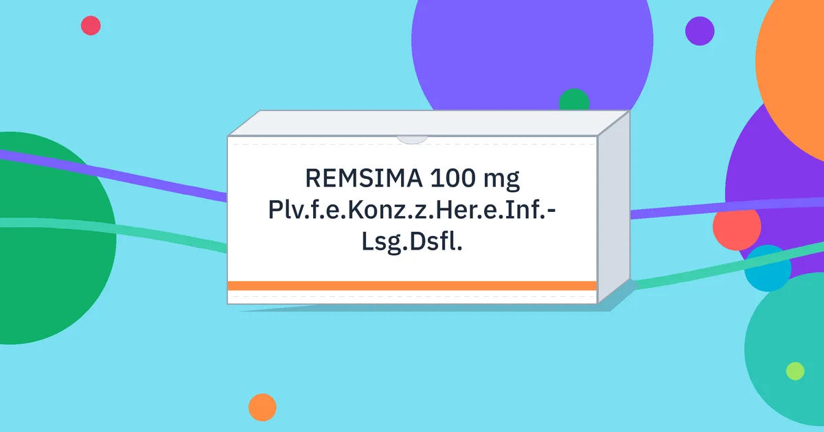 Symbolbild: Packung mit der Aufschrift REMSIMA 100 mg Plv.f.e.Konz.z.Her.e.Inf.-Lsg.Dsfl. (PZN 18836124) – Verfügbarkeit und Bezug in Apotheken in Frankfurt am Main