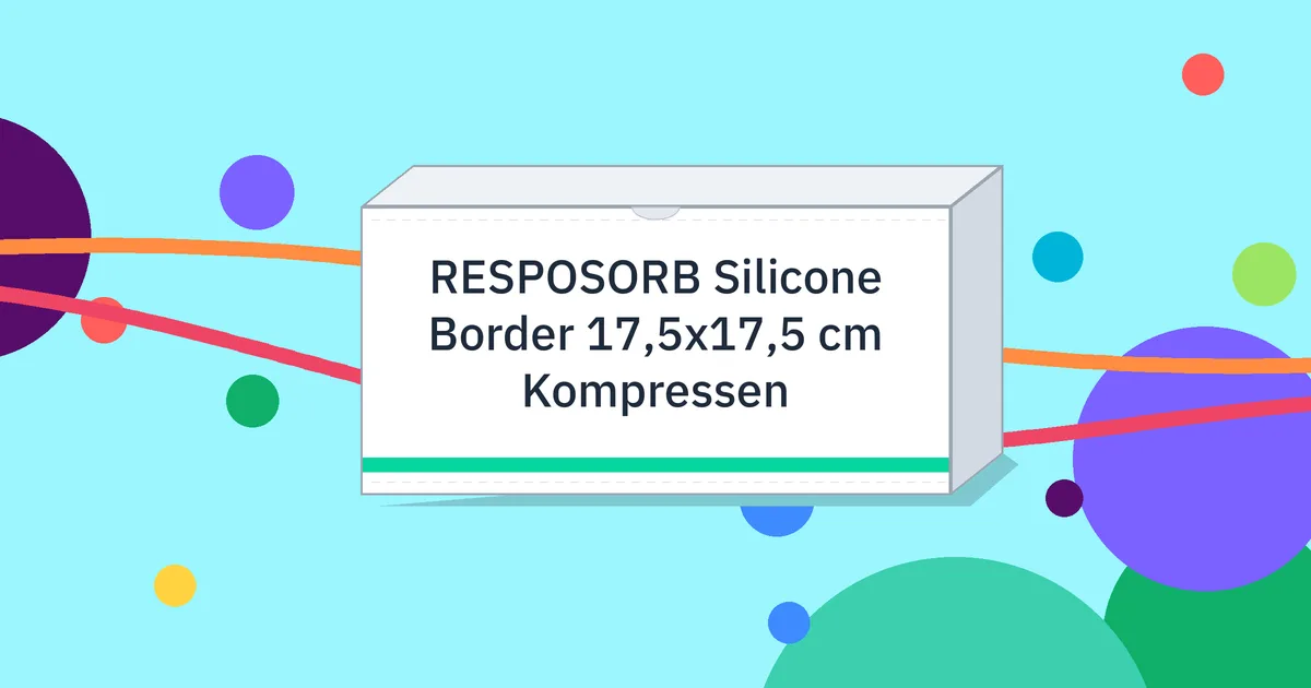 Symbolbild: Packung mit der Aufschrift RESPOSORB Silicone Border 17,5x17,5 cm Kompressen (PZN 19825594) – Verfügbarkeit und Bezug in Apotheken in Frankfurt am Main