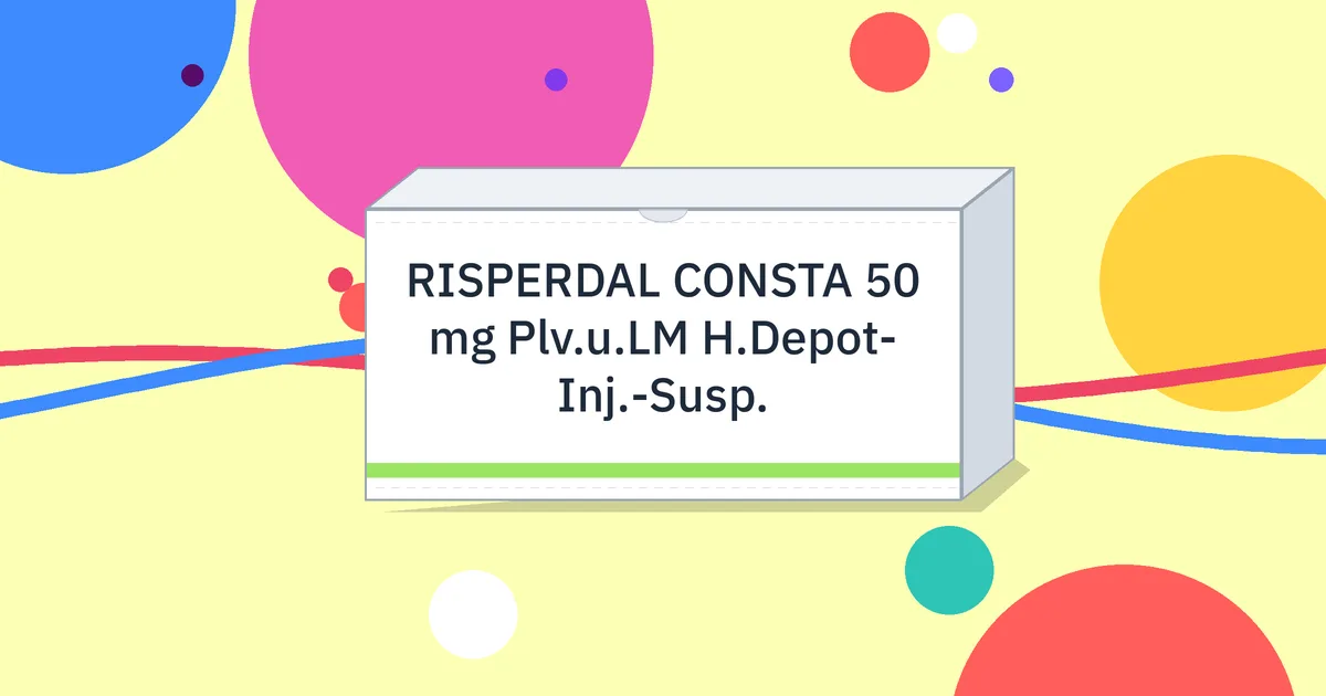 Symbolbild: Packung mit der Aufschrift RISPERDAL CONSTA 50 mg Plv.u.LM H.Depot-Inj.-Susp. (PZN 06877595) – Verfügbarkeit und Bezug in Apotheken in Frankfurt am Main
