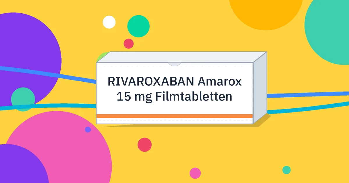 Symbolbild: Packung mit der Aufschrift RIVAROXABAN Amarox 15 mg Filmtabletten (PZN 19148751) – Verfügbarkeit und Bezug in Apotheken in Frankfurt am Main