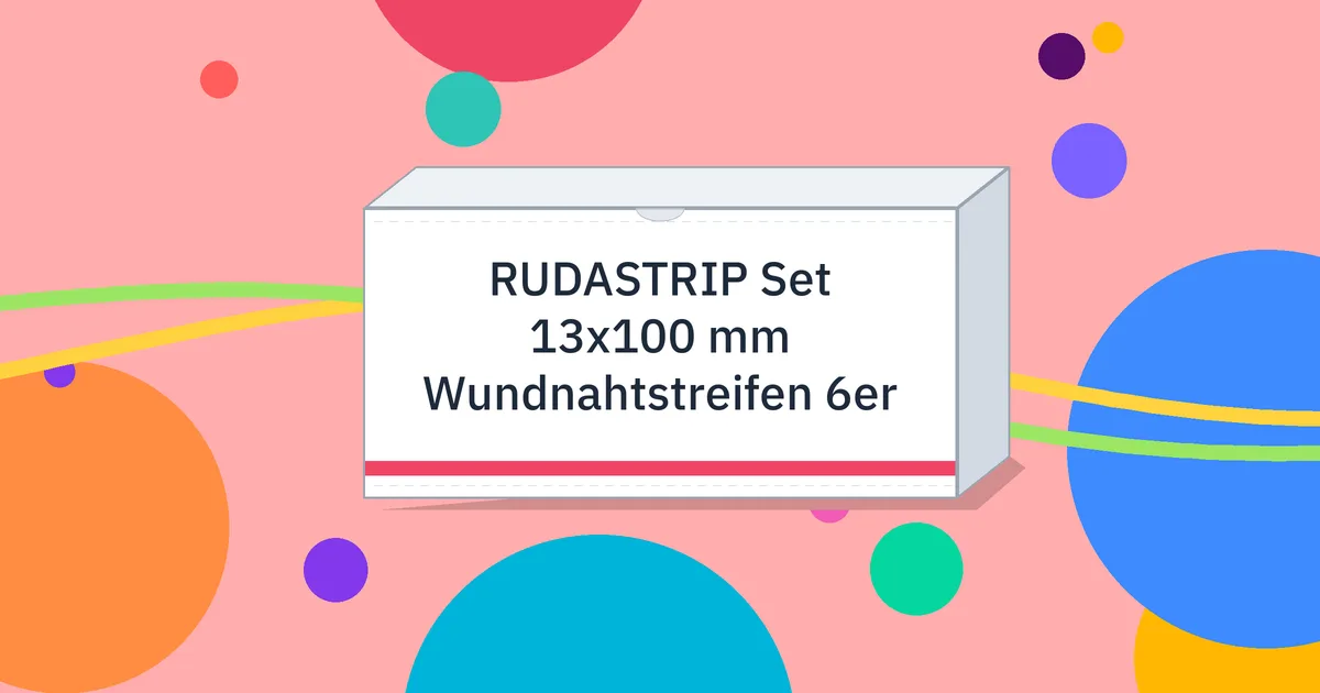 Symbolbild: Packung mit der Aufschrift RUDASTRIP Set 13x100 mm Wundnahtstreifen 6er (PZN 15893110) – Verfügbarkeit und Bezug in Apotheken in Frankfurt am Main