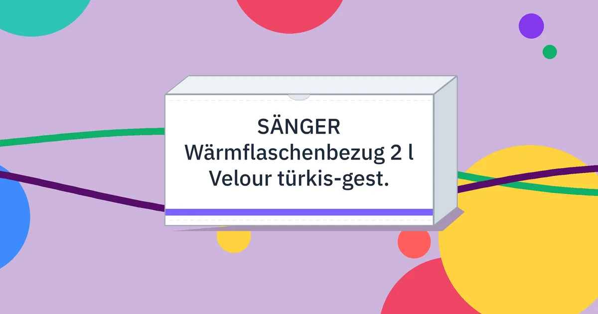 Symbolbild: Packung mit der Aufschrift SÄNGER Wärmflaschenbezug 2 l Velour türkis-gest. (PZN 00256337) – Verfügbarkeit und Bezug in Apotheken in Frankfurt am Main