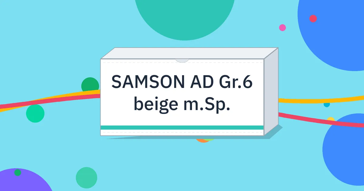 Symbolbild: Packung mit der Aufschrift SAMSON AD Gr.6 beige m.Sp. (PZN 14248927) – Verfügbarkeit und Bezug in Apotheken in Frankfurt am Main