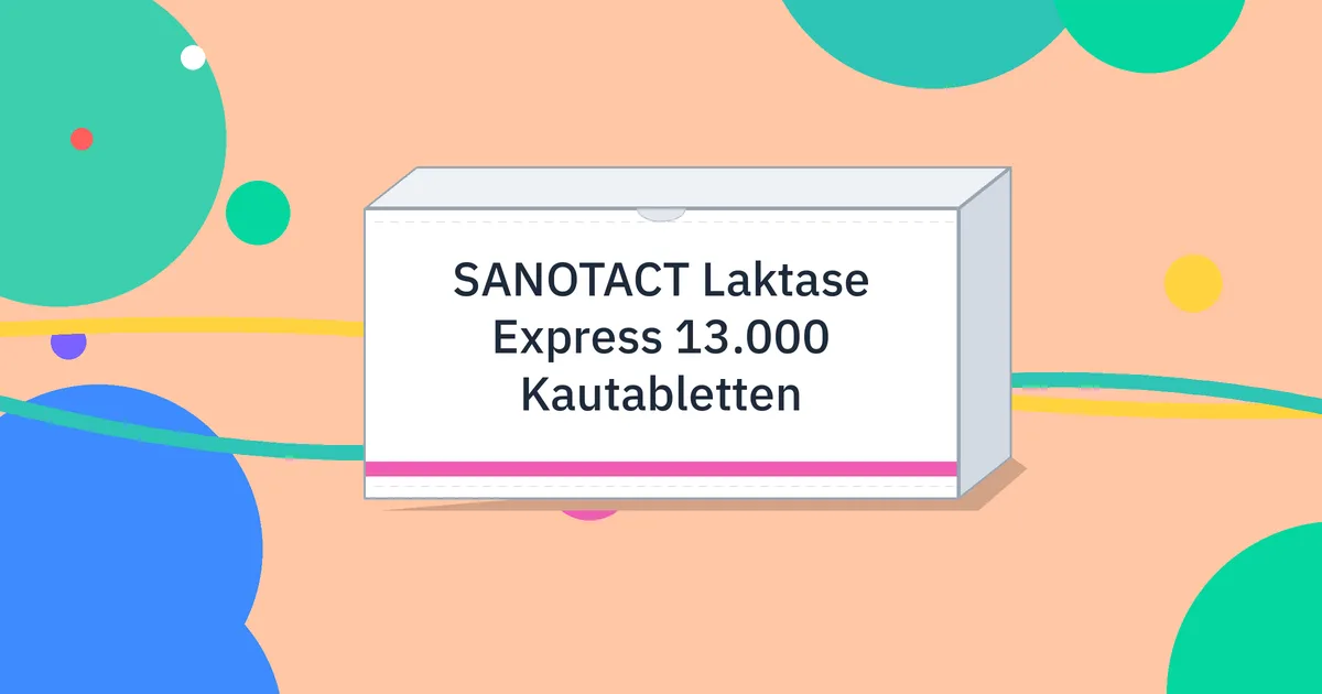Symbolbild: Packung mit der Aufschrift SANOTACT Laktase Express 13.000 Kautabletten (PZN 19101488) – Verfügbarkeit und Bezug in Apotheken in Frankfurt am Main